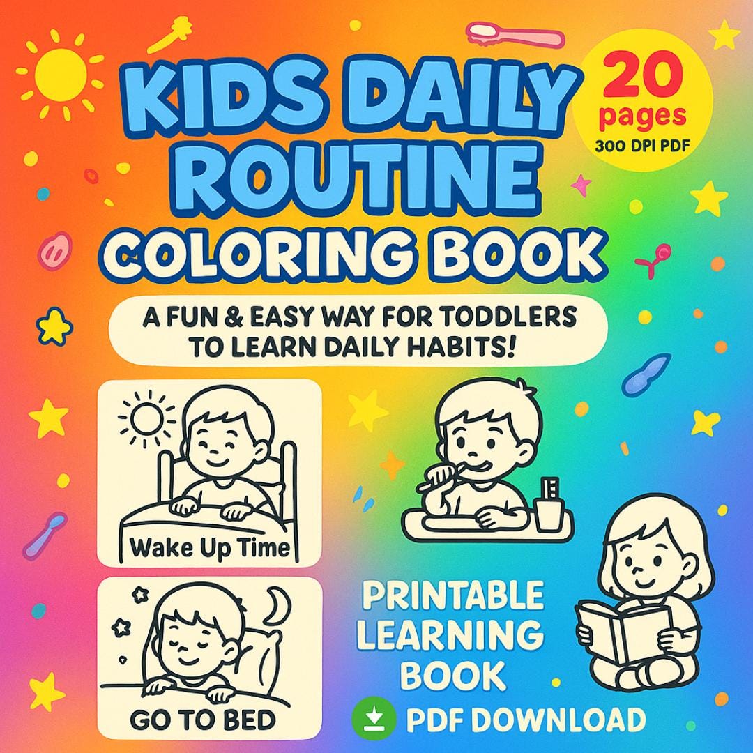 Kids Daily Routine Coloring Pages Preschool Printable Activity Book ...