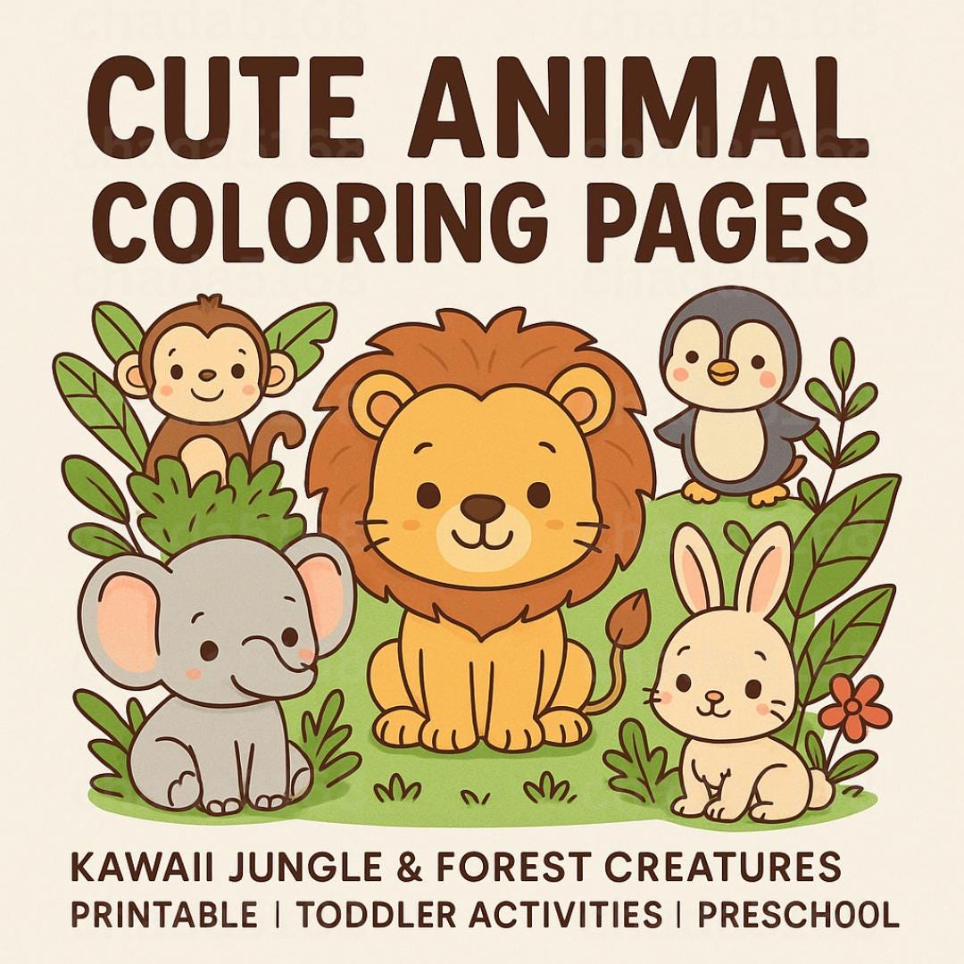 Cute Animal Coloring Pages for Kids | Kawaii Jungle & Forest Creatures ...