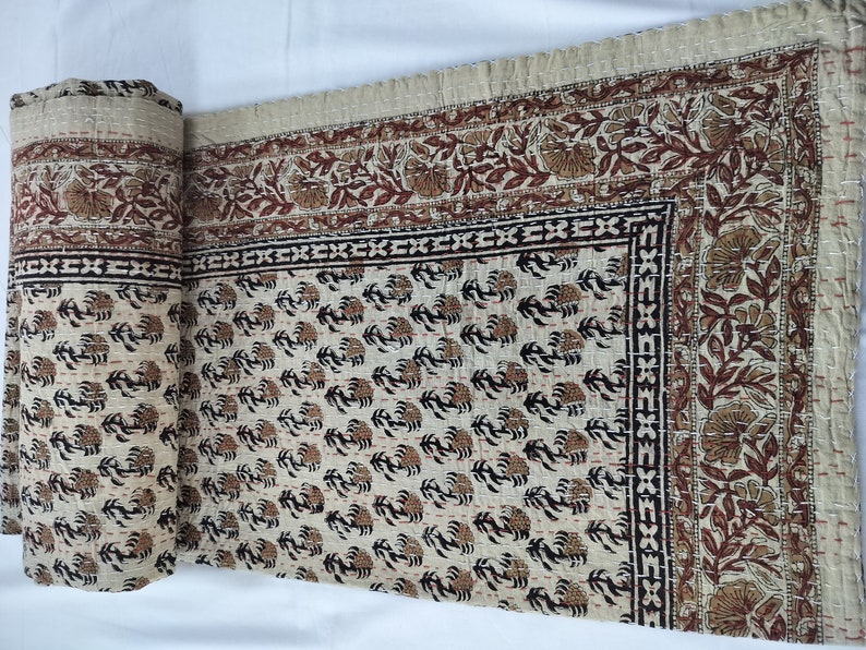 Indian Kantha Quilt Hand Block Print Quilts Indian Bedspreads Kantha ...