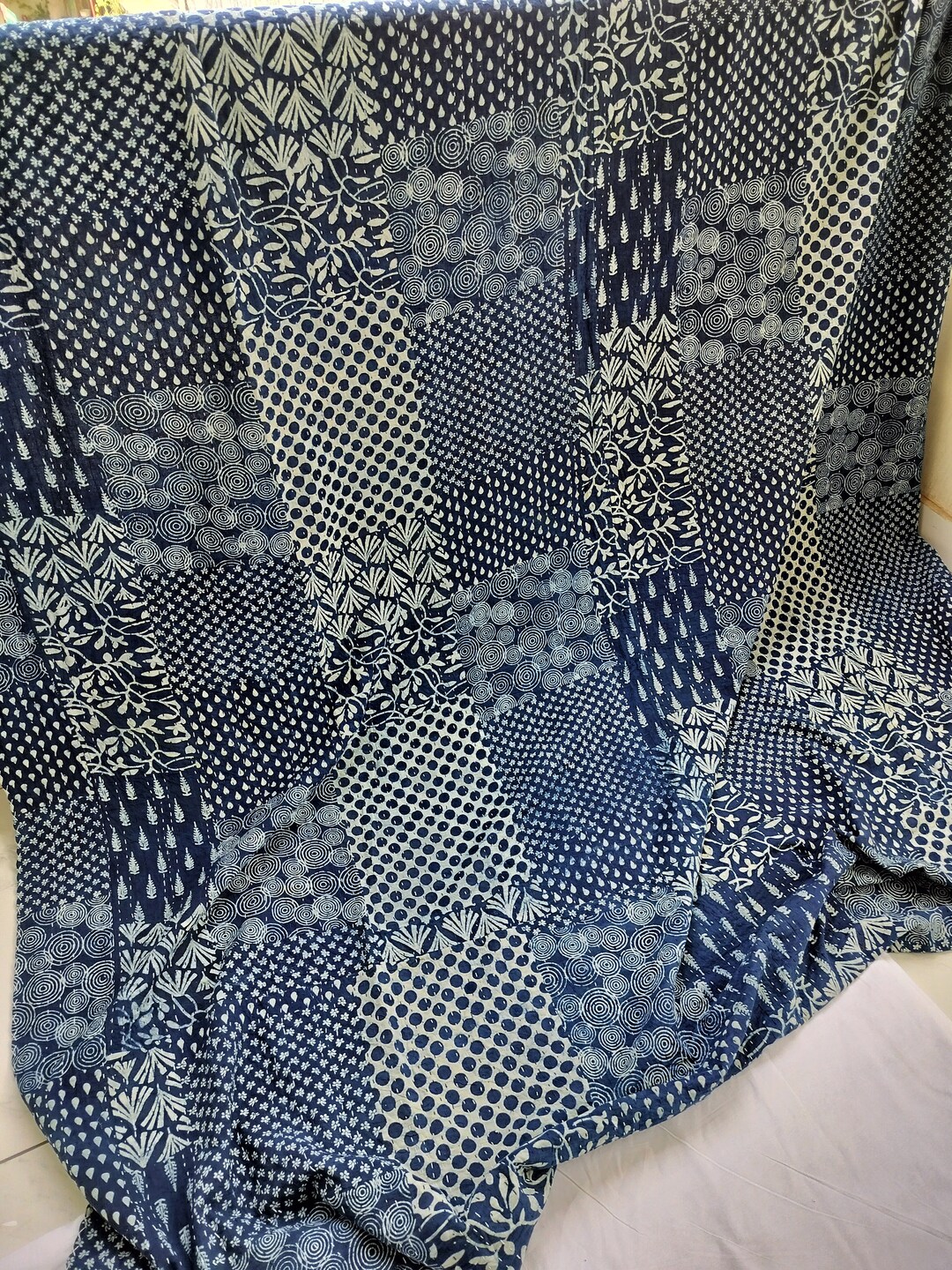 Kantha Indigo Blue Quilt Indian Kantha Bedspread Bedding Bedcover Throw ...