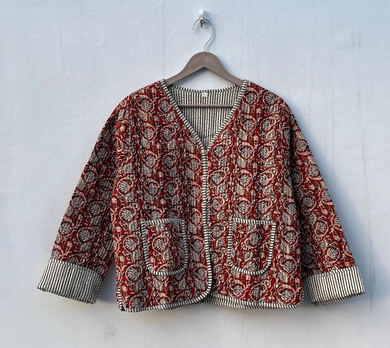 Hand Block Print Cotton Kantha Jacket: Floral Quilted Boho Coat - Etsy