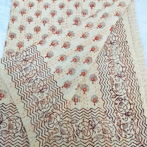 Cremy Colour Kantha Quiltt in a New Design and Colour Option Indian Kantha Quilt Blanket Kantha ...