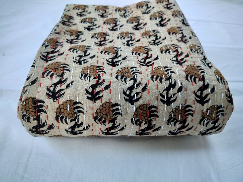 Indian Kantha Quilt Hand Block Print Quilts Indian Bedspreads Kantha ...