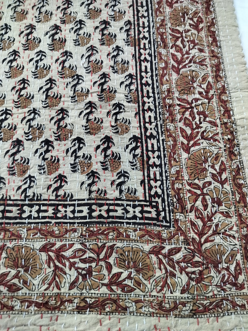 Indian Kantha Quilt Hand Block Print Quilts Indian Bedspreads Kantha ...