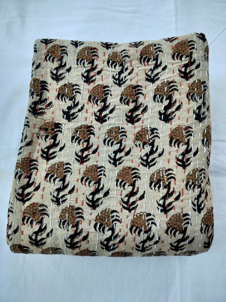 Indian Kantha Quilt Hand Block Print Quilts Indian Bedspreads Kantha ...