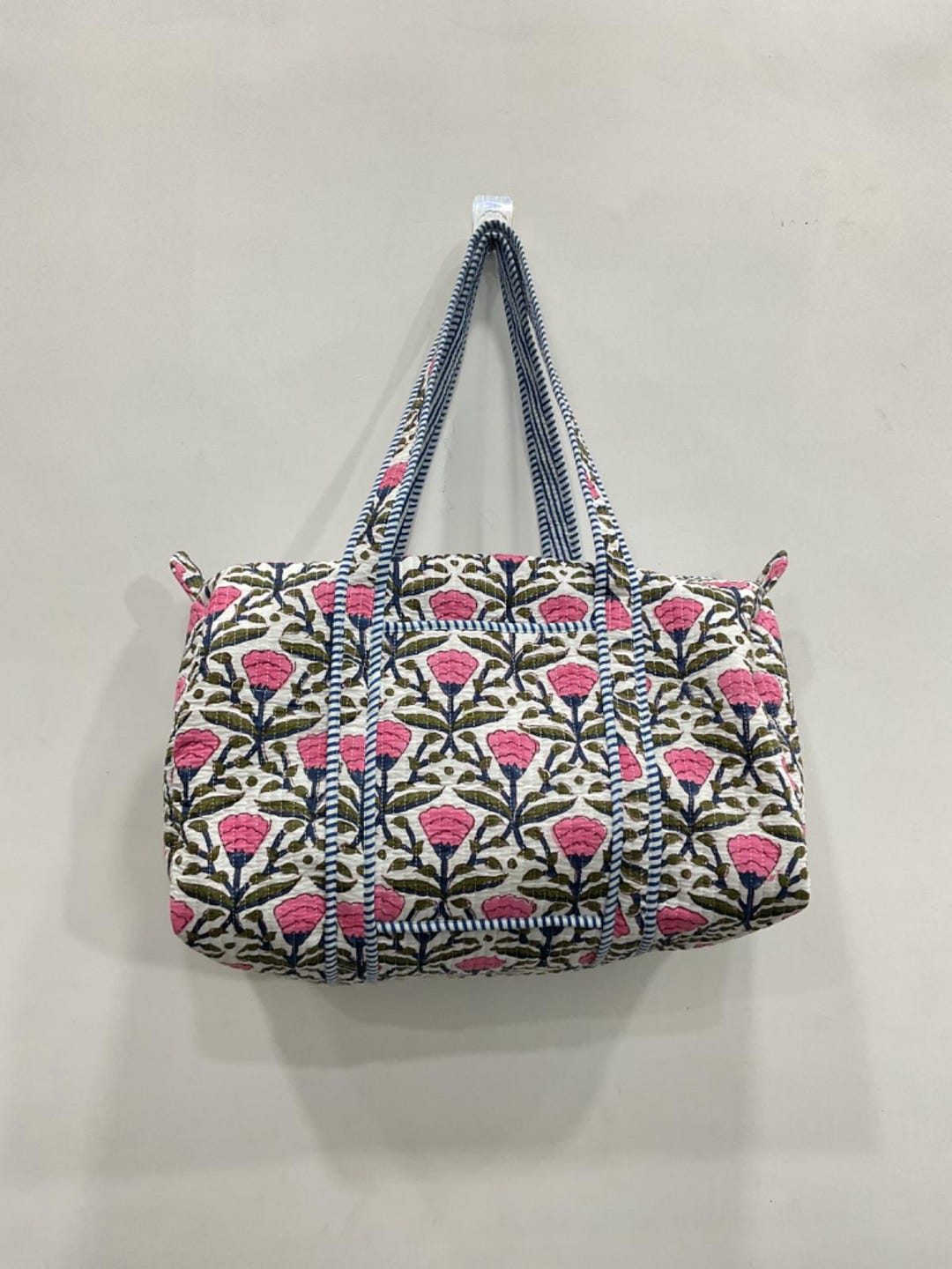 Pink Flower Cotton Duffle Bag Hand Block Travelling Bag - Etsy