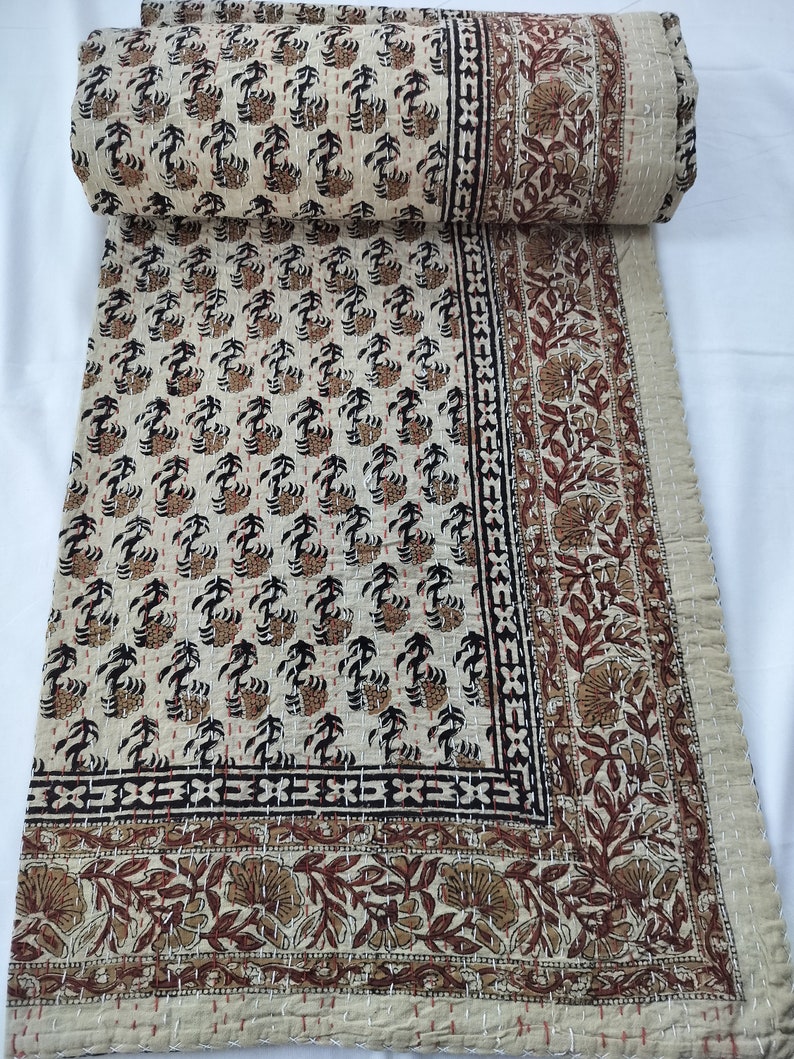 Indian Kantha Quilt Hand Block Print Quilts Indian Bedspreads Kantha ...