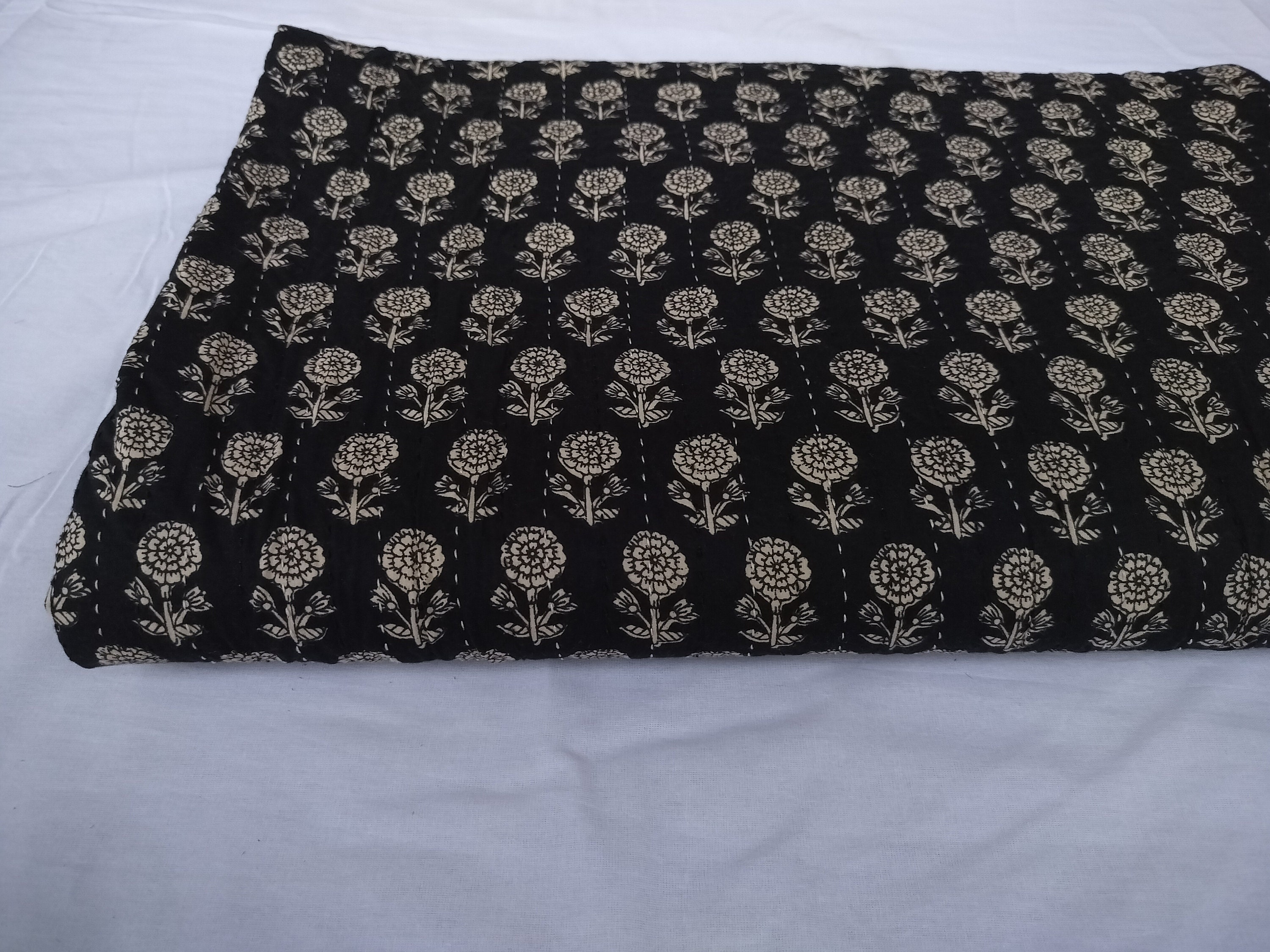 Black Kantha Quilt Reversible Kantha Craft Bedspread Bedding Throw ...