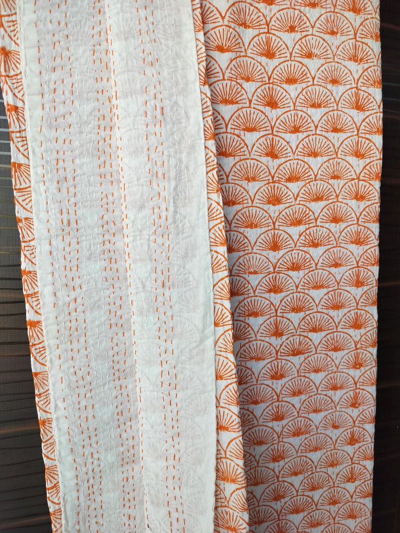 Orange Floral Kantha Quilt: Handmade Indian Cotton Bedspread - Etsy