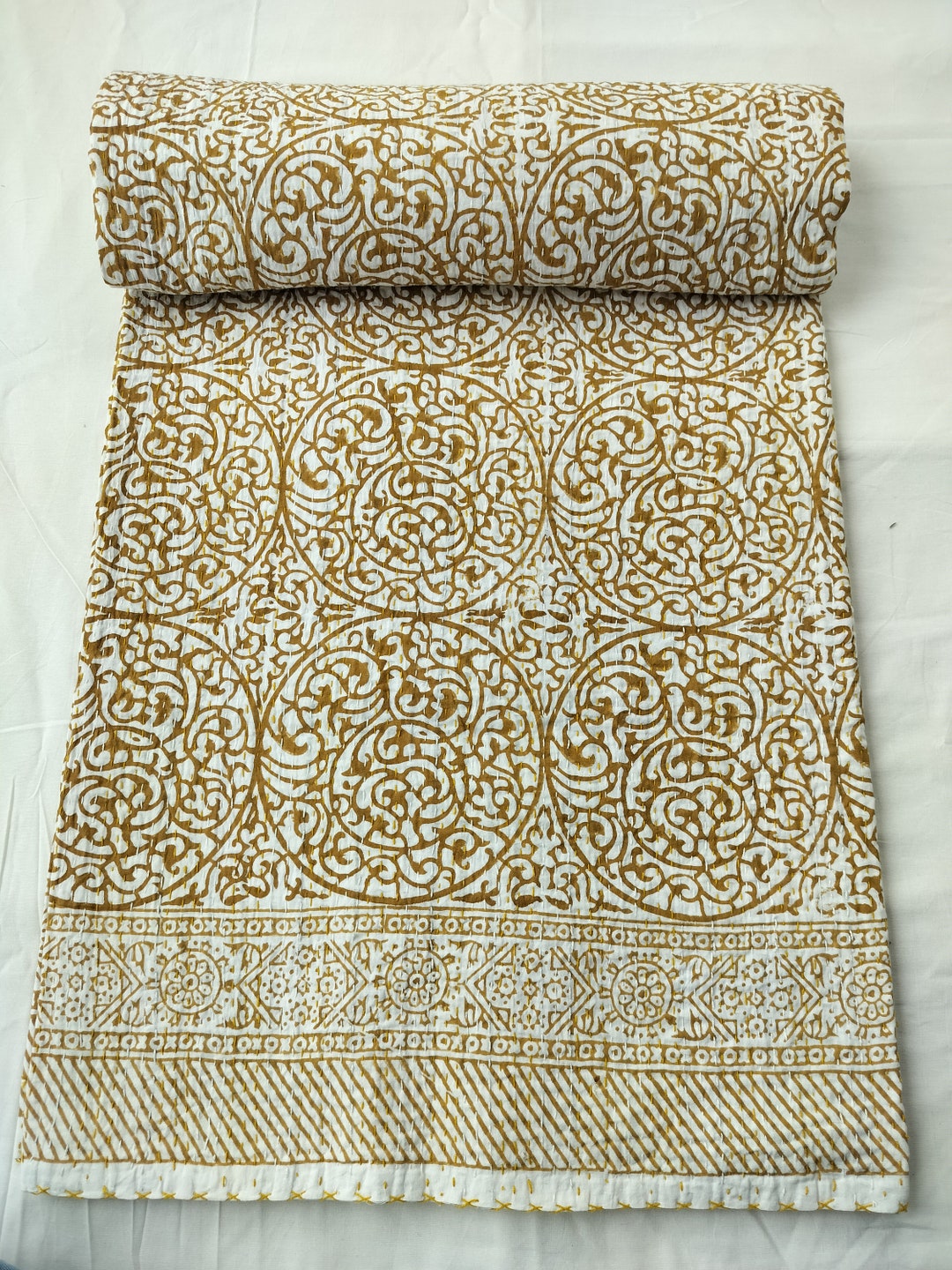 Indian Kantha Quilt Brown Handmade Kantha Bedspreads Indian Quilts Hand ...