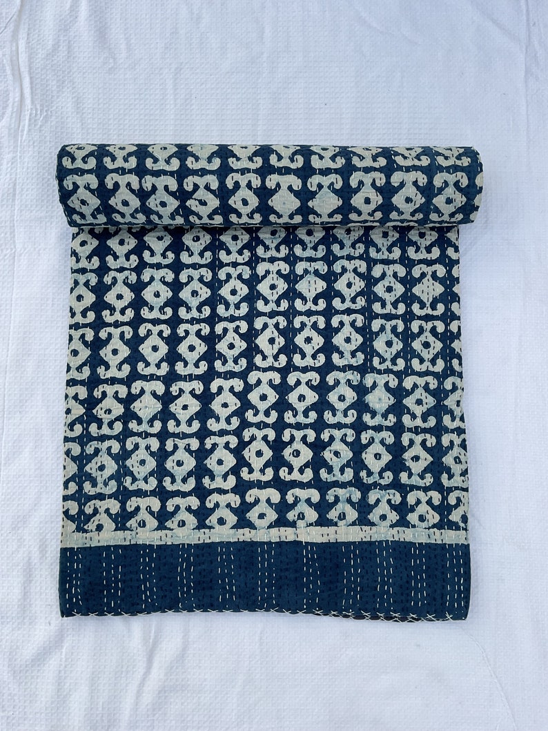 Handmade Floral Kantha Quilt: Indian Cotton Bedding - Etsy