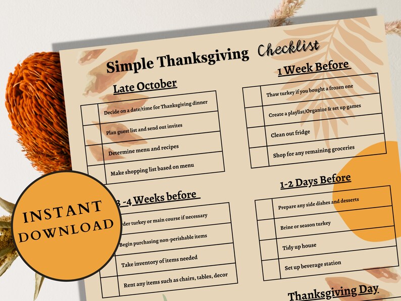 Simple and Easy Thanksgiving Checklist - Etsy
