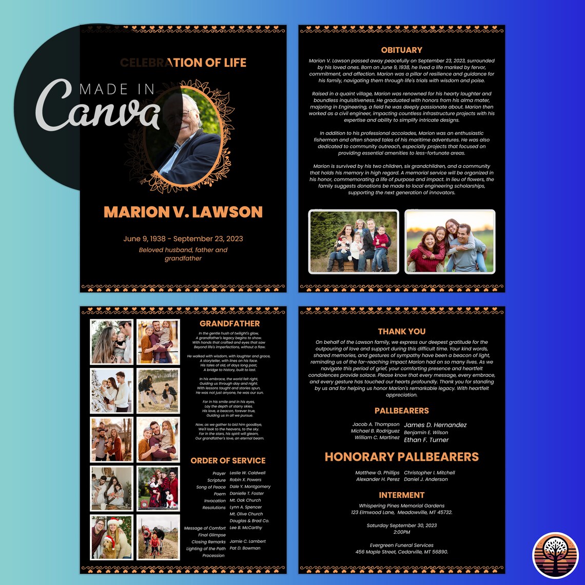 Funeral Program Template Printable Order of Service for Celebration of ...