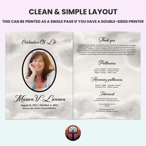 Funeral Program Template - Printable Order of Service for Celebration ...