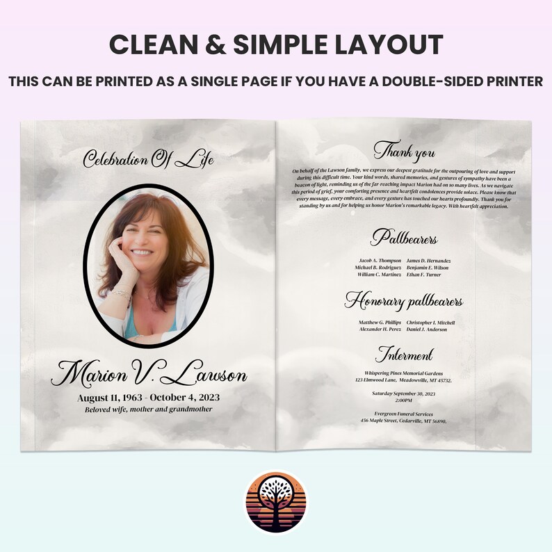 Funeral Program Template - Printable Order of Service for Celebration ...