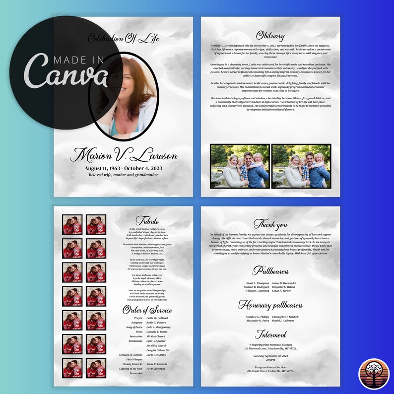 Funeral Program Template - Printable Order of Service for Celebration ...