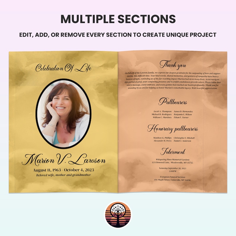 Funeral Program Template - Printable Order of Service for Celebration ...