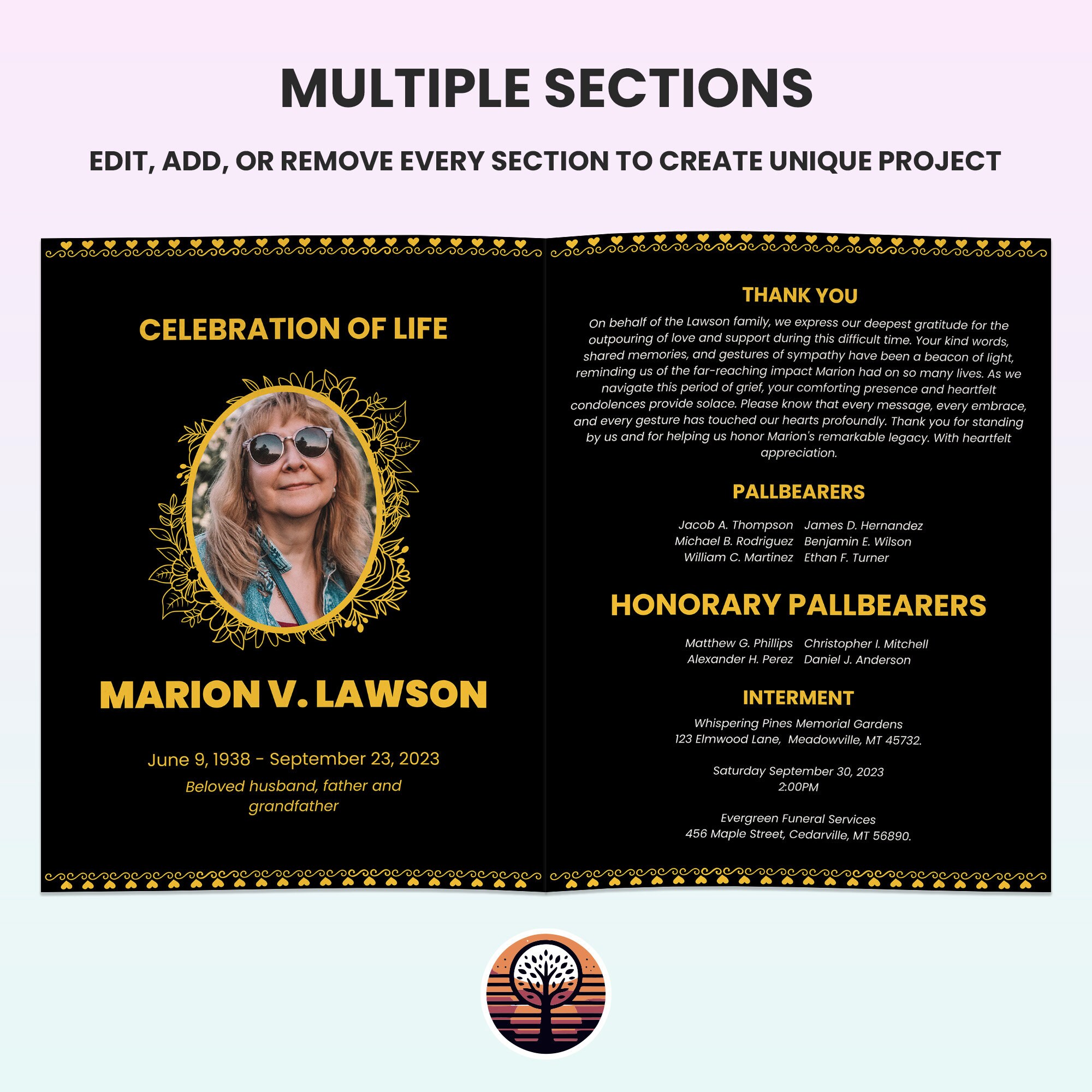 Funeral Program Template - Printable Order of Service for Celebration ...