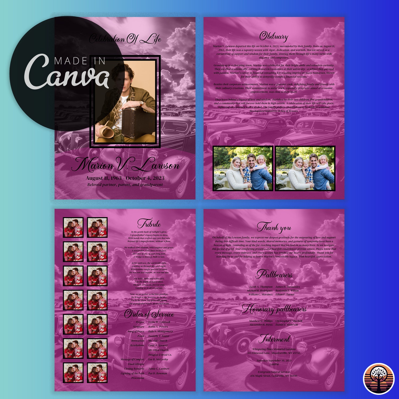 Funeral Program Template - Printable Order of Service for Celebration ...