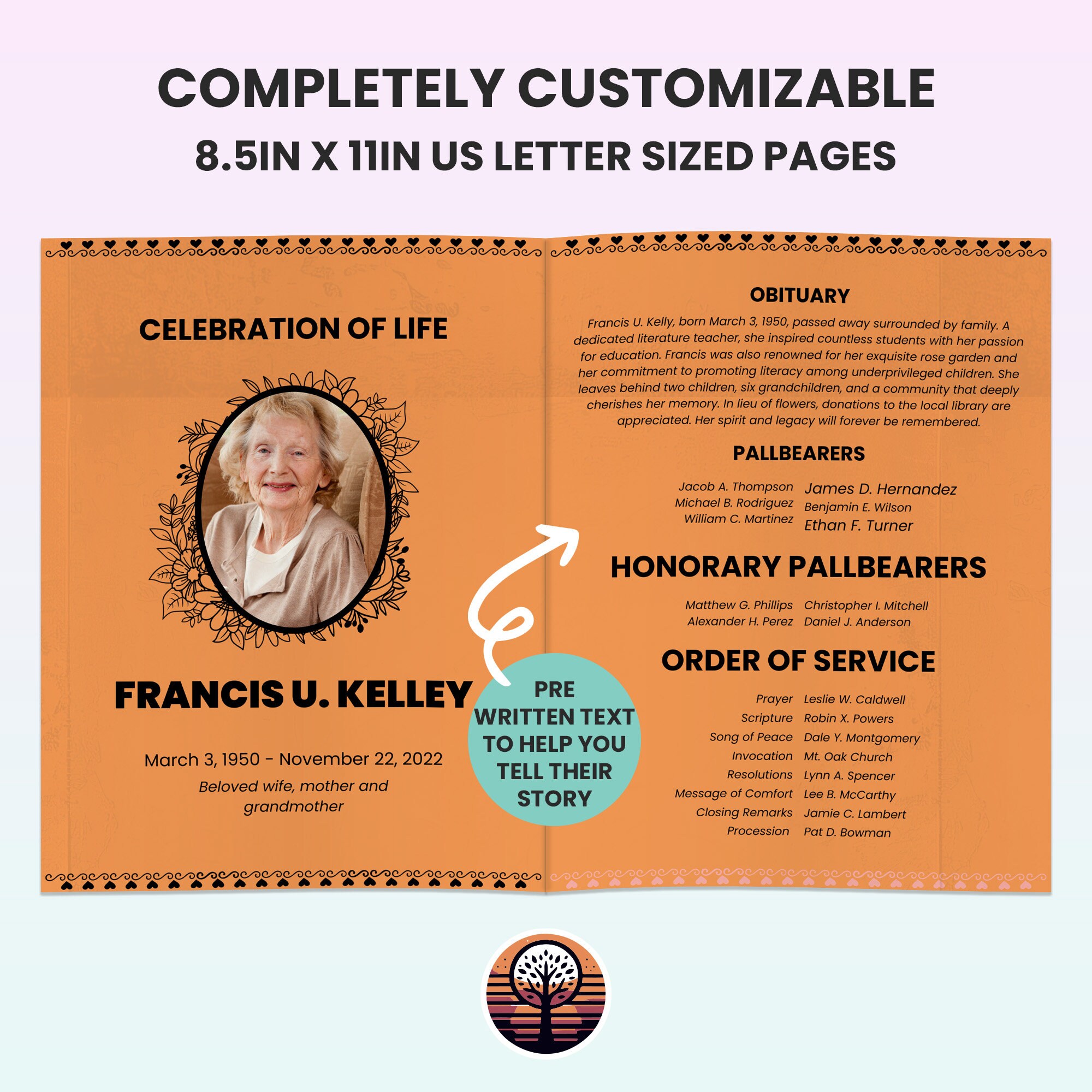 Funeral Program Template - Printable Order of Service for Celebration ...