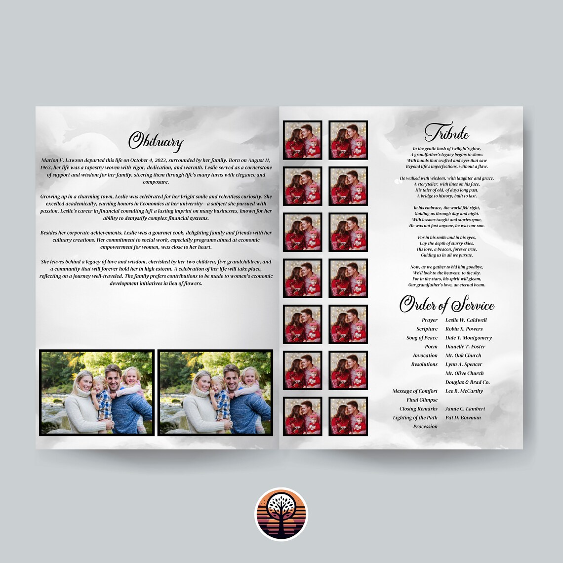 Funeral Program Template - Printable Order of Service for Celebration ...