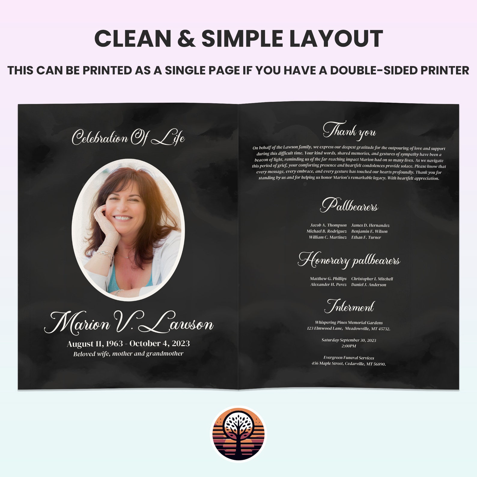 Funeral Program Template Printable Order of Service for Celebration of ...