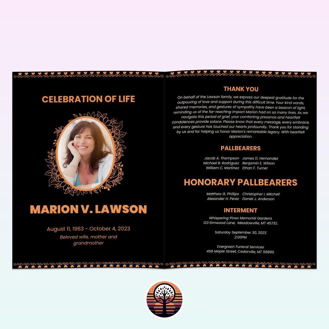 Funeral Program Template - Printable Order of Service for Celebration ...