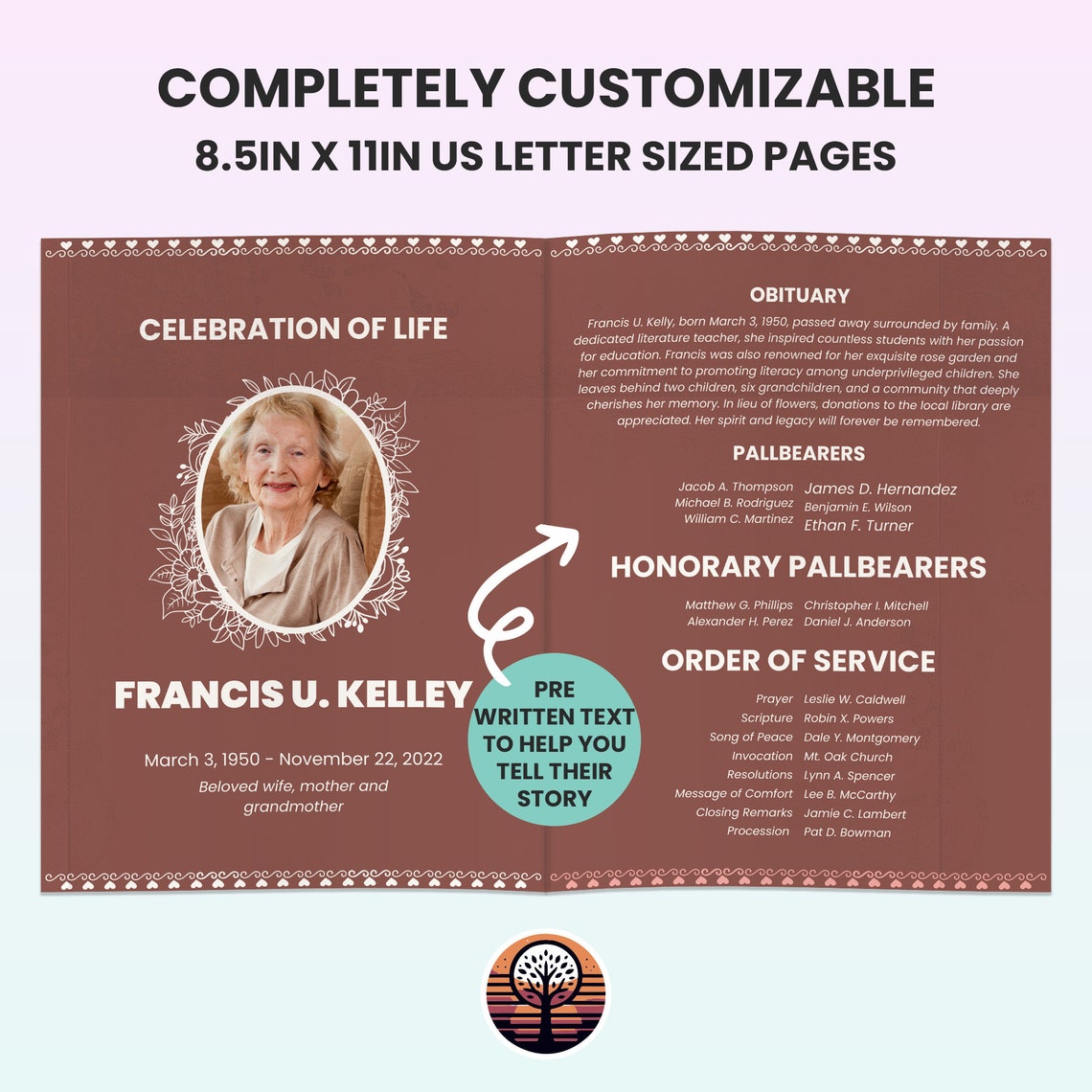 Funeral Program Template - Printable Order of Service for Celebration ...