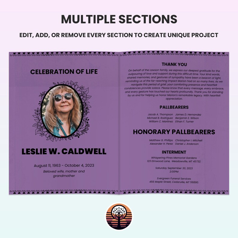 Funeral Program Template - Printable Order of Service for Celebration ...