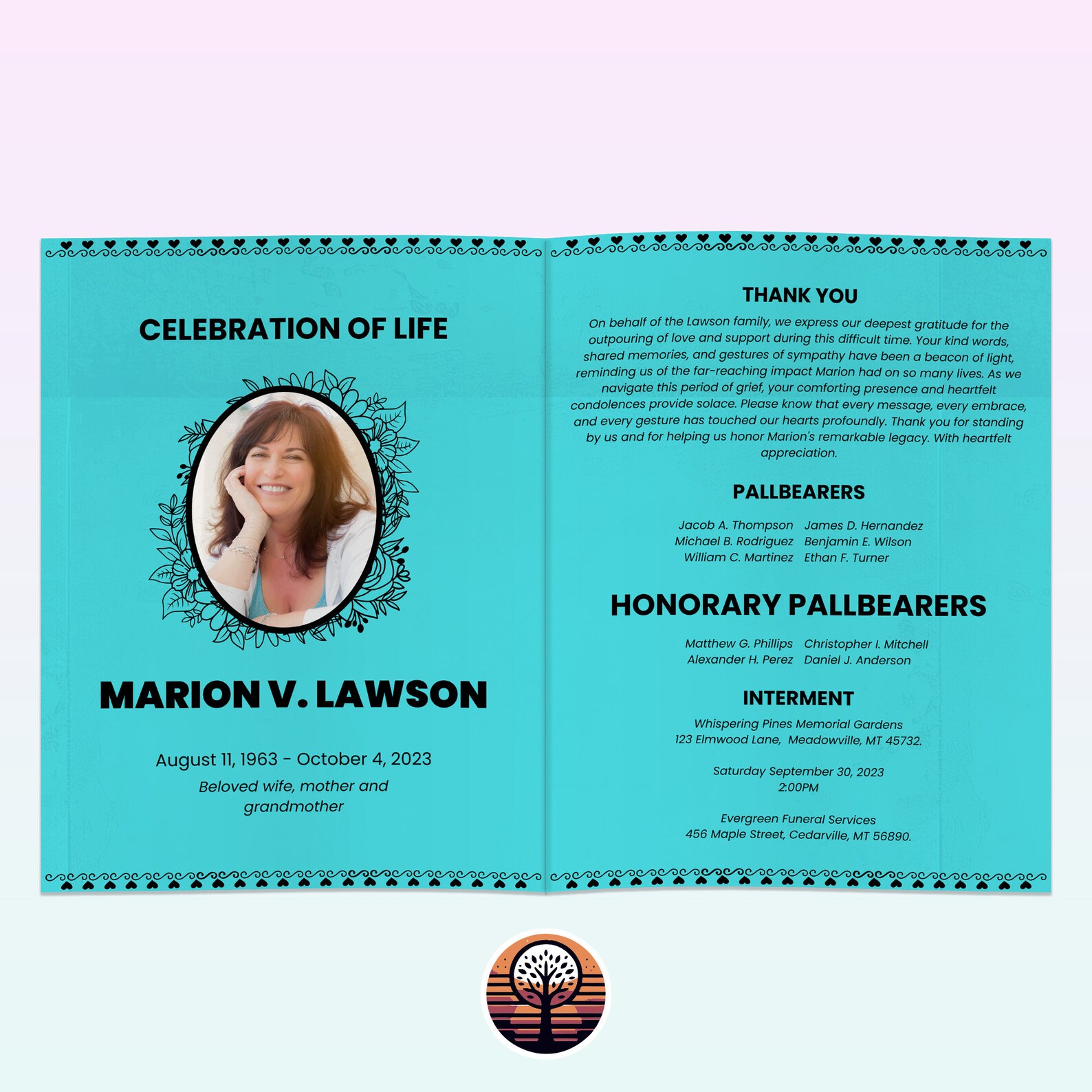 Funeral Program Template - Printable Order of Service for Celebration ...