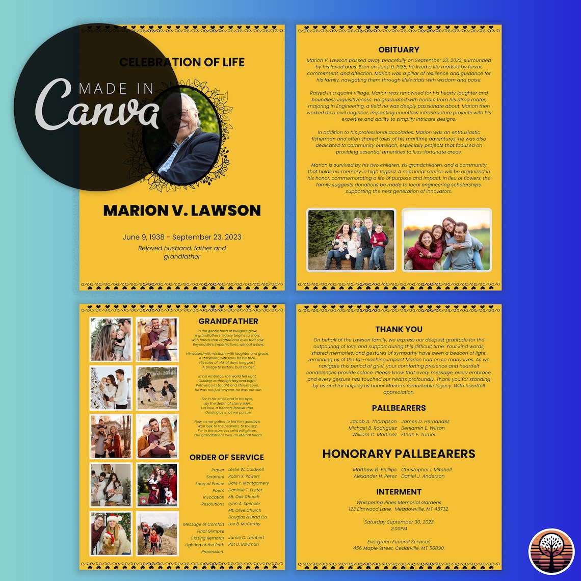 Funeral Program Template - Printable Order of Service for Celebration ...