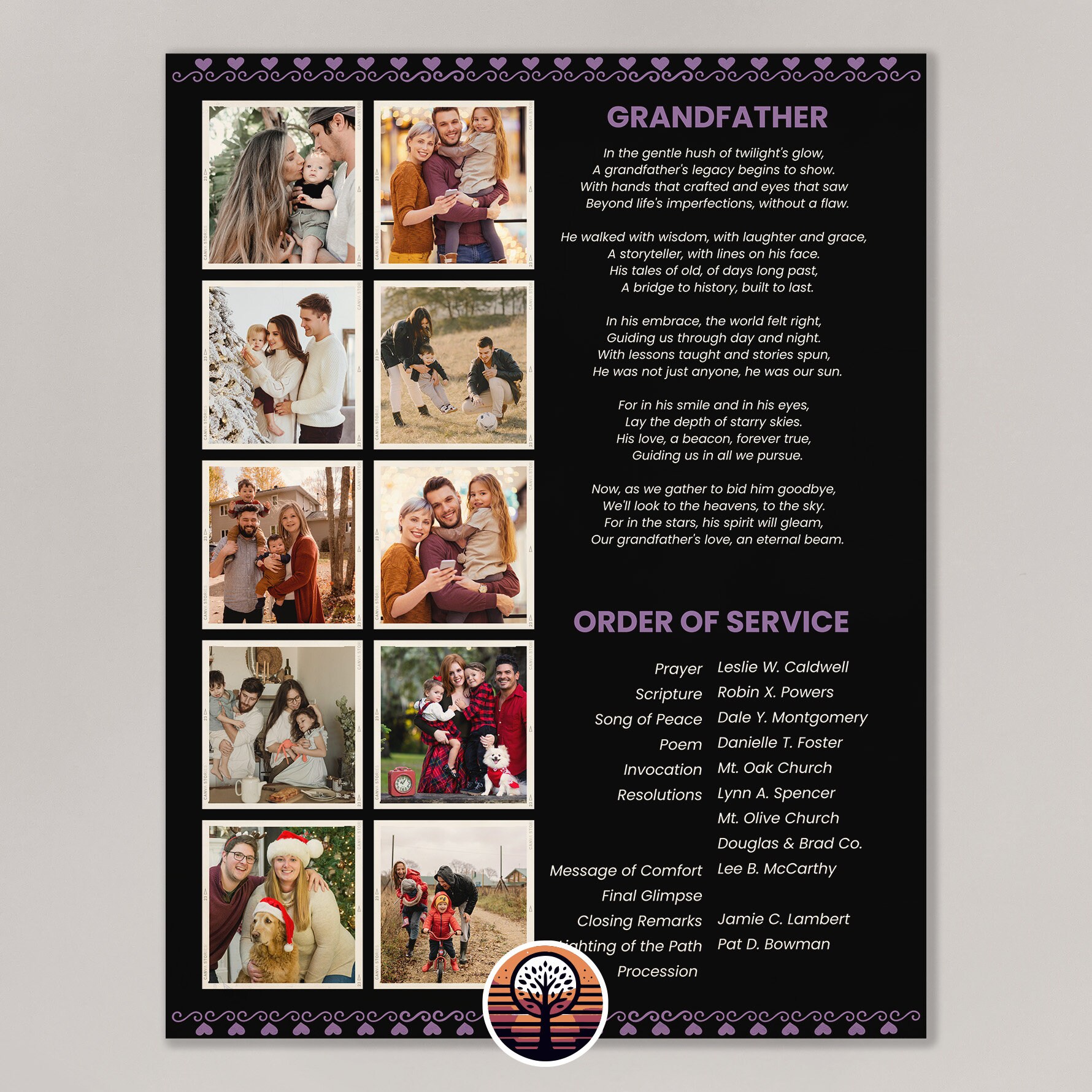 Funeral Program Template - Printable Order of Service for Celebration ...