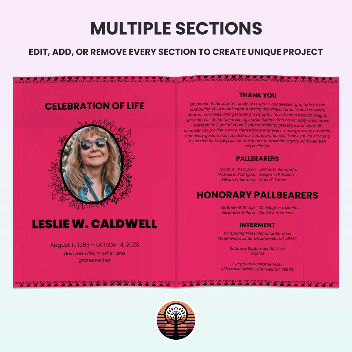 Funeral Program Template - Printable Order of Service for Celebration ...