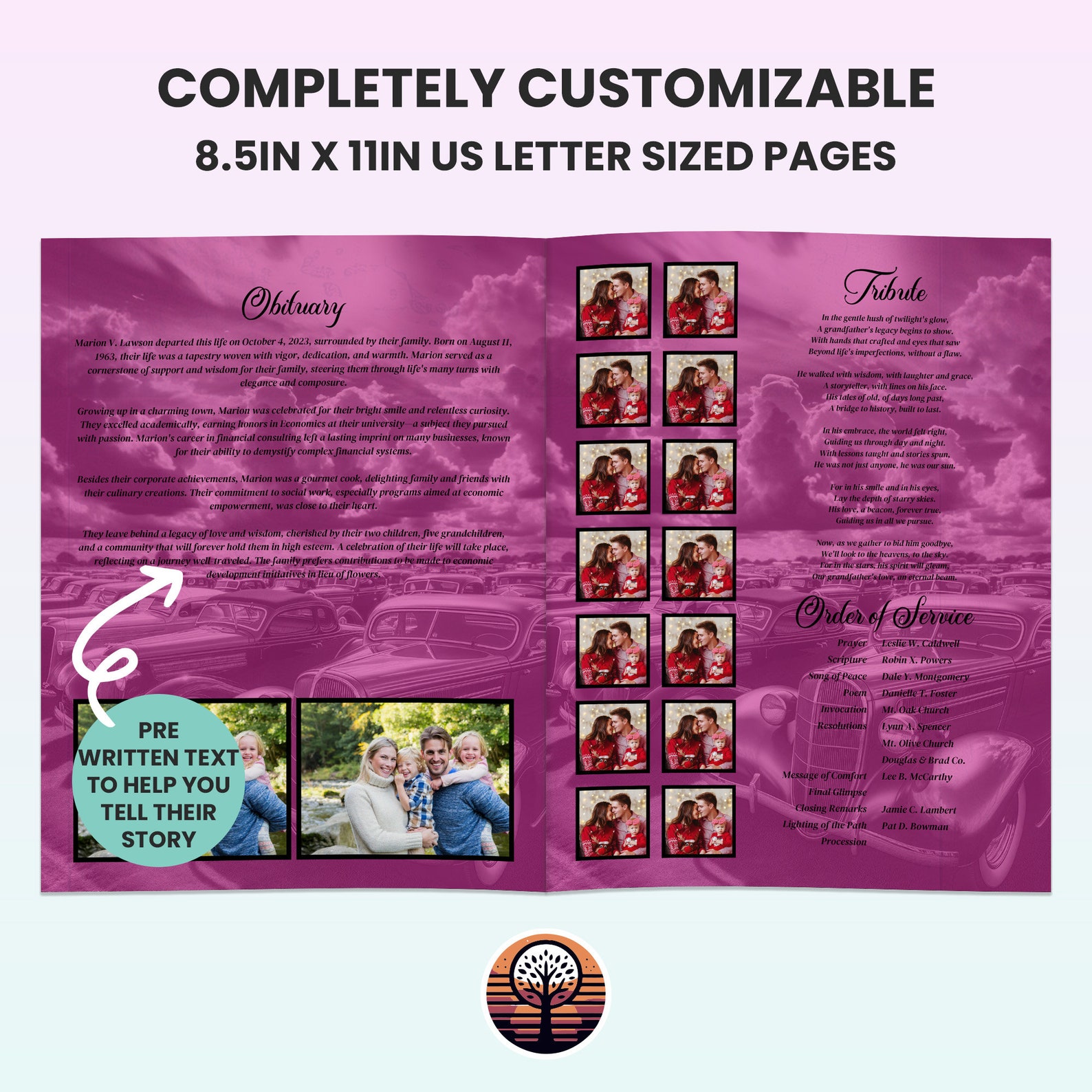 Funeral Program Template - Printable Order of Service for Celebration ...