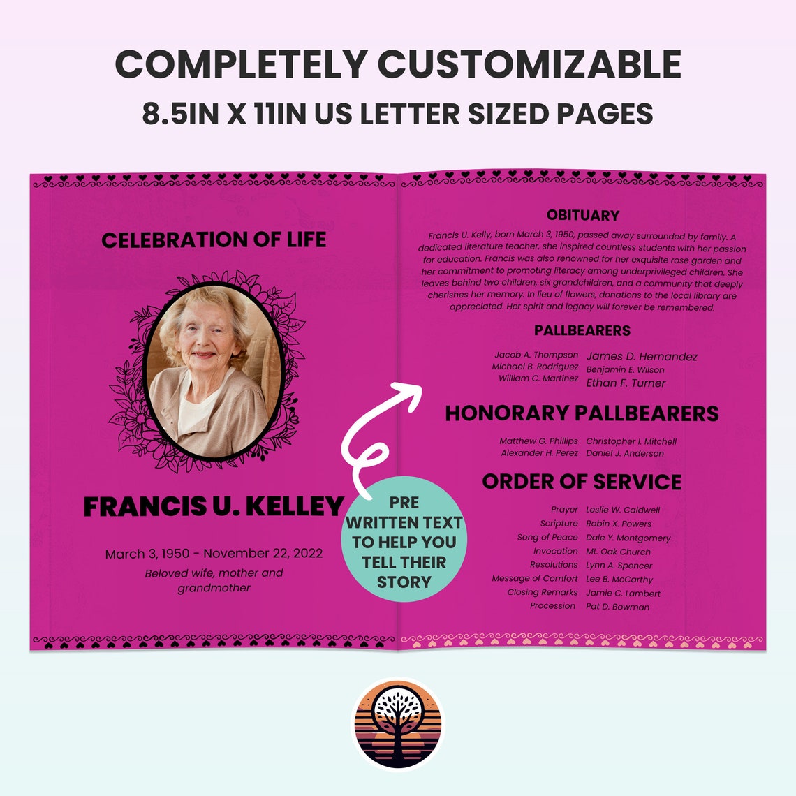 Funeral Program Template - Printable Order of Service for Celebration ...