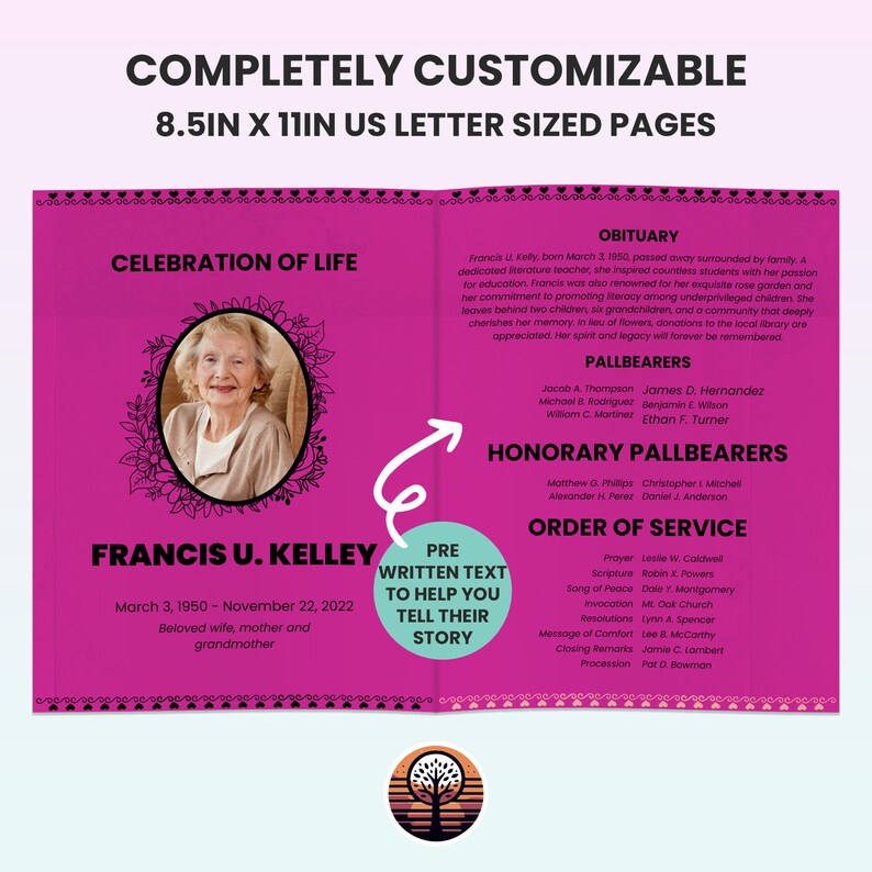 Funeral Program Template - Printable Order of Service for Celebration ...