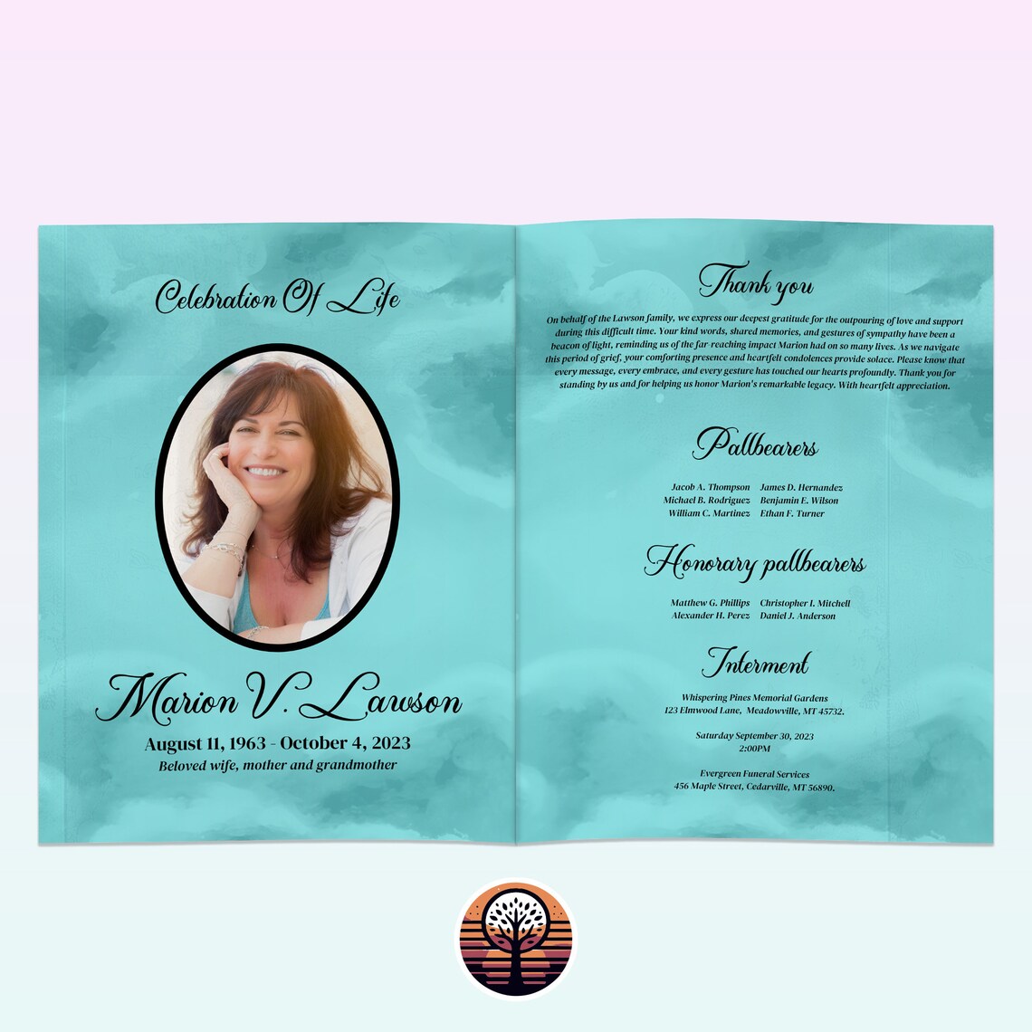 Funeral Program Template - Printable Order of Service for Celebration ...