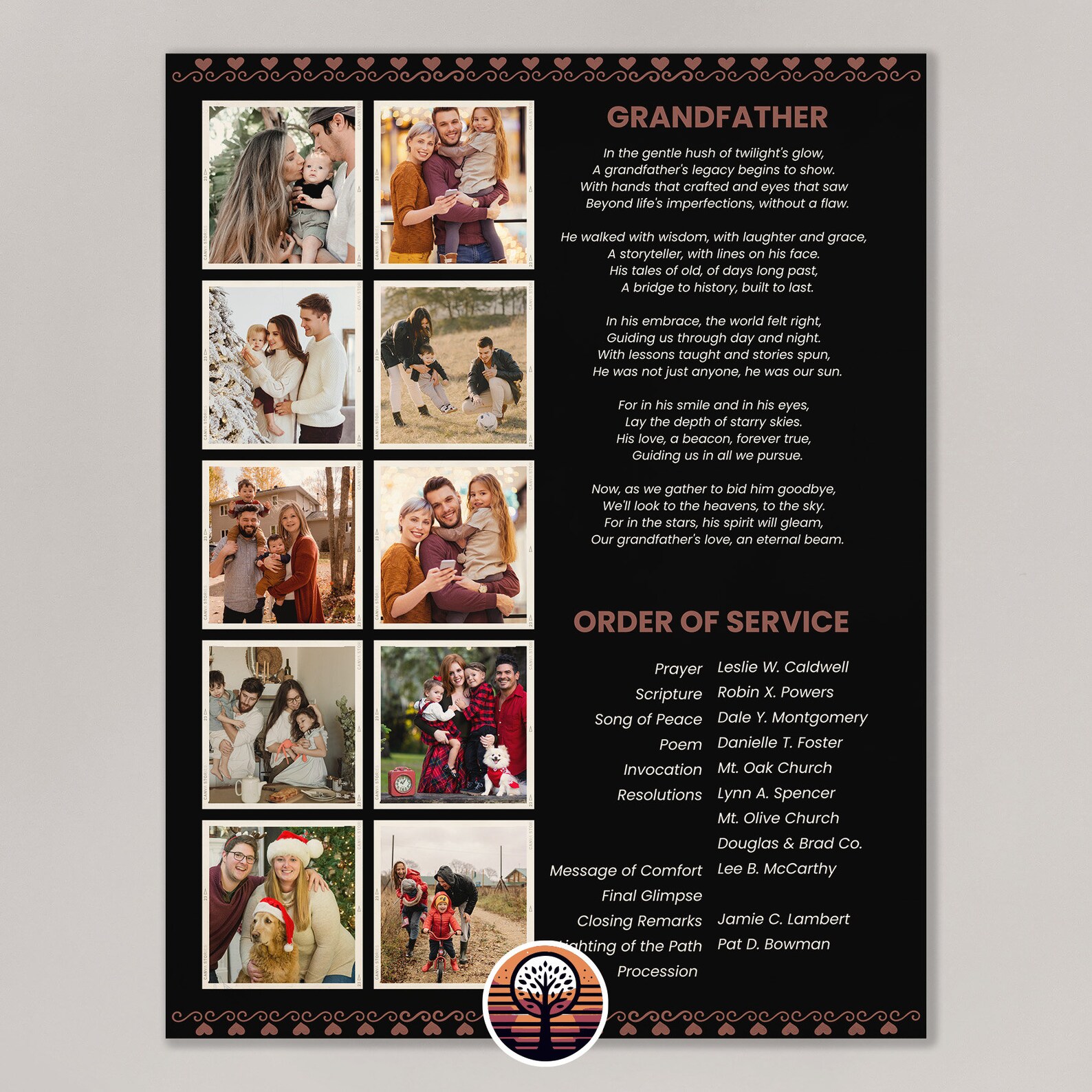 Funeral Program Template - Printable Order of Service for Celebration ...