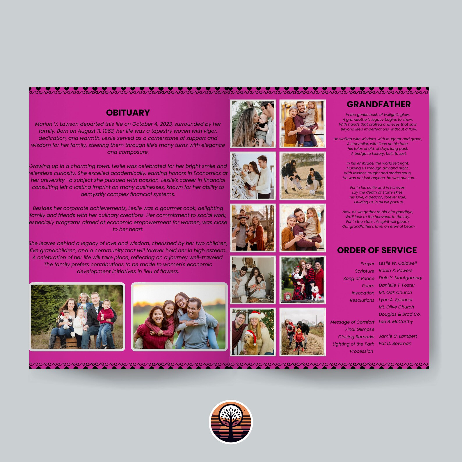 Funeral Program Template - Printable Order of Service for Celebration ...
