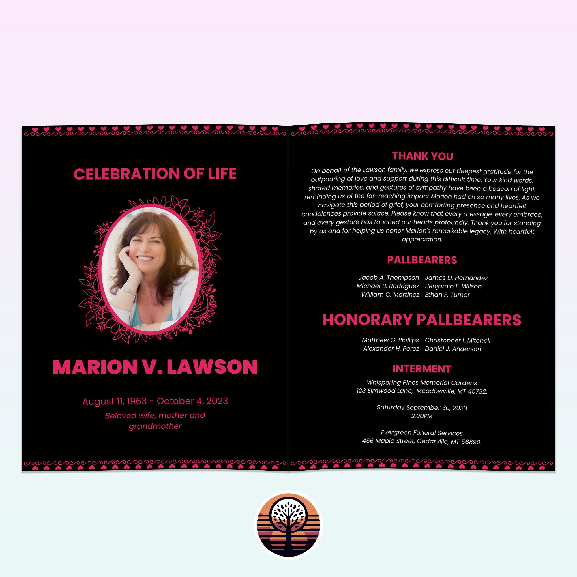 Funeral Program Template Printable Order of Service for Celebration of ...