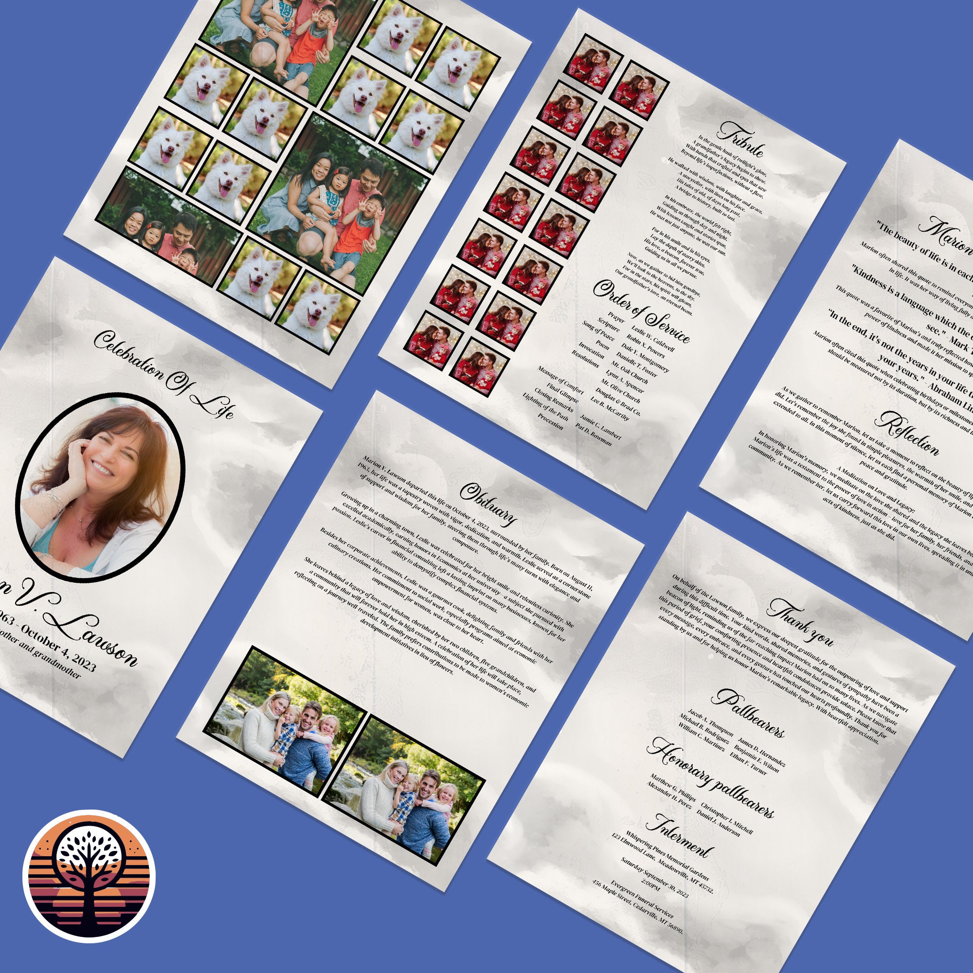 Funeral Program Template Printable Order of Service for Celebration of ...