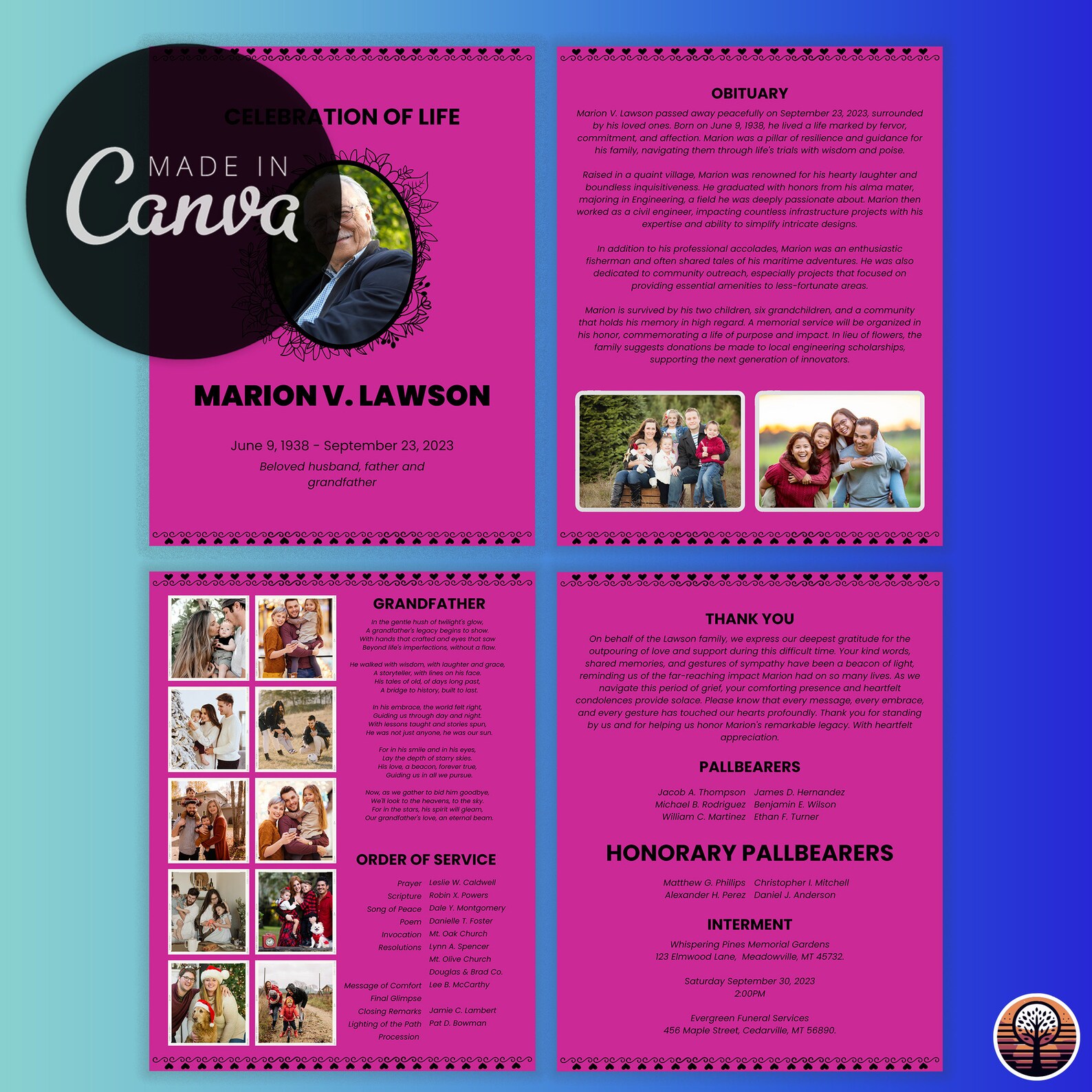 Funeral Program Template - Printable Order of Service for Celebration ...