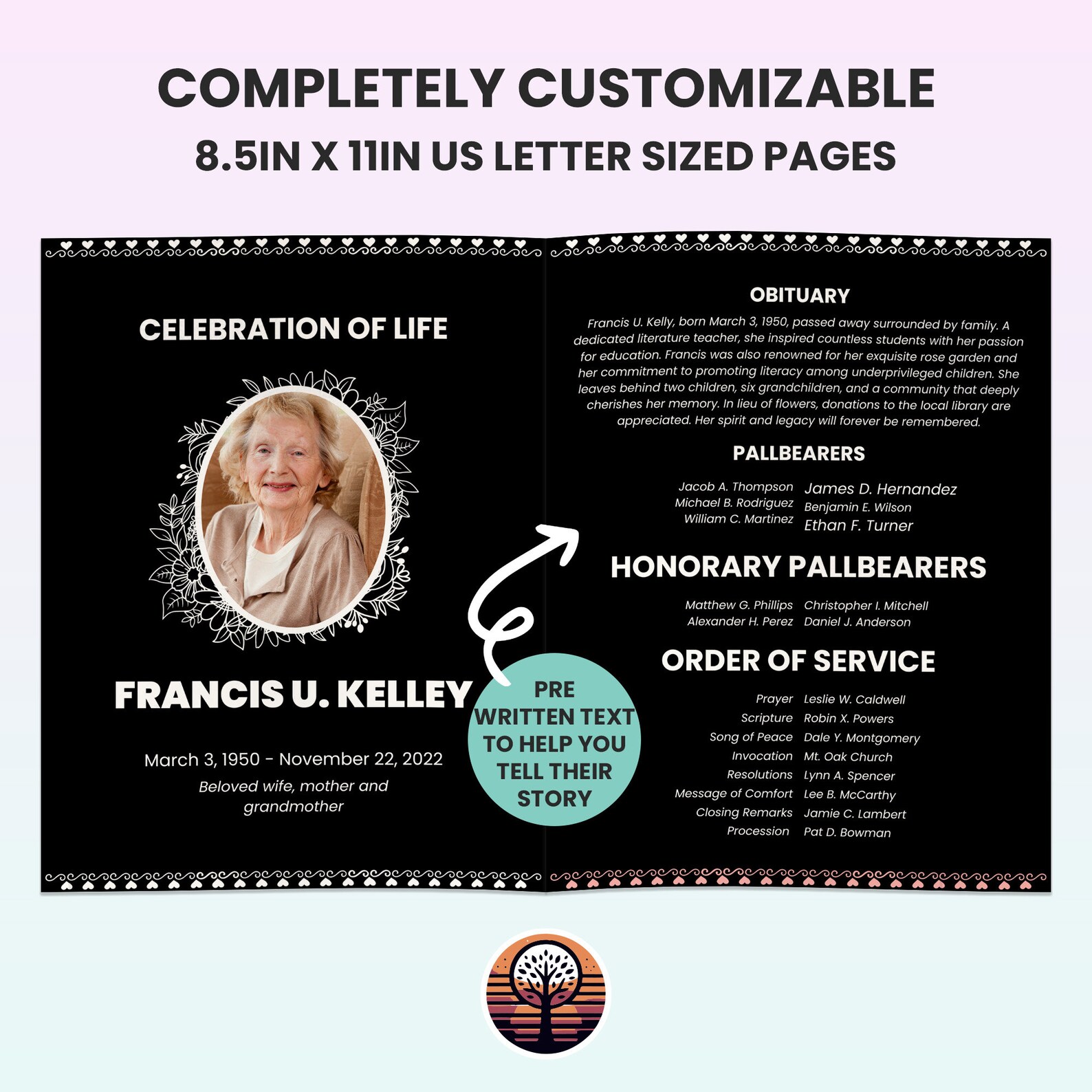 Funeral Program Template - Printable Order of Service for Celebration ...