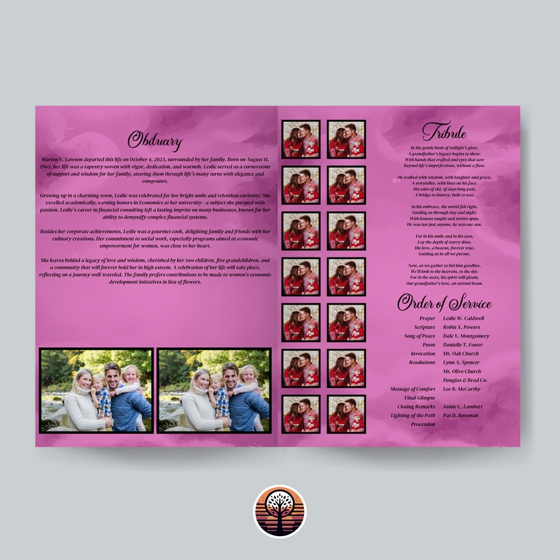 Funeral Program Template - Printable Order of Service for Celebration ...