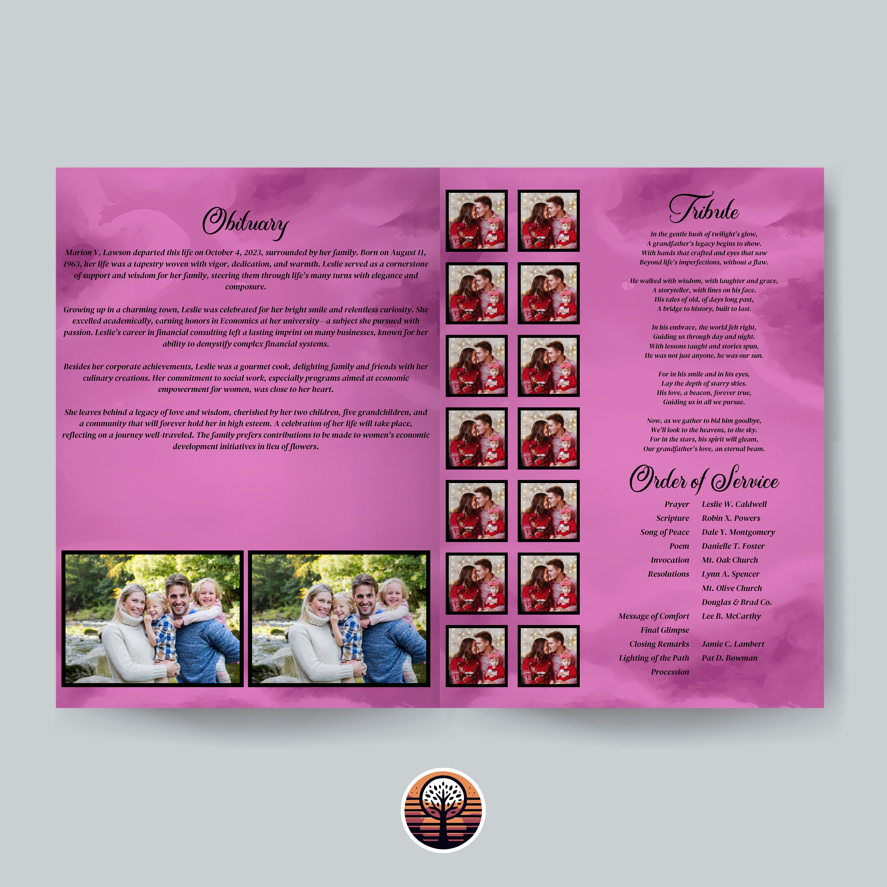 Funeral Program Template - Printable Order of Service for Celebration ...