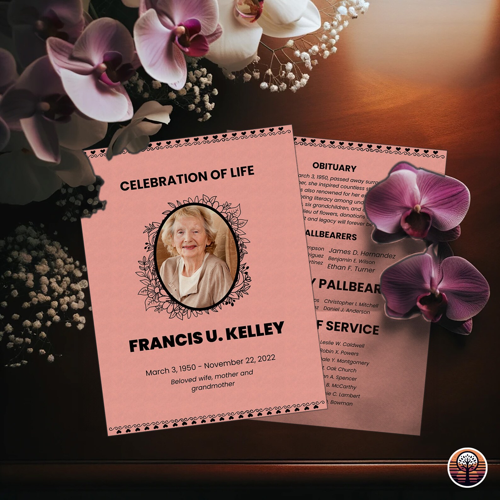 Funeral Program Template - Printable Order of Service for Celebration ...