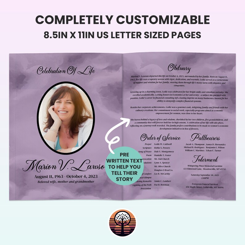 Funeral Program Template - Printable Order of Service for Celebration ...