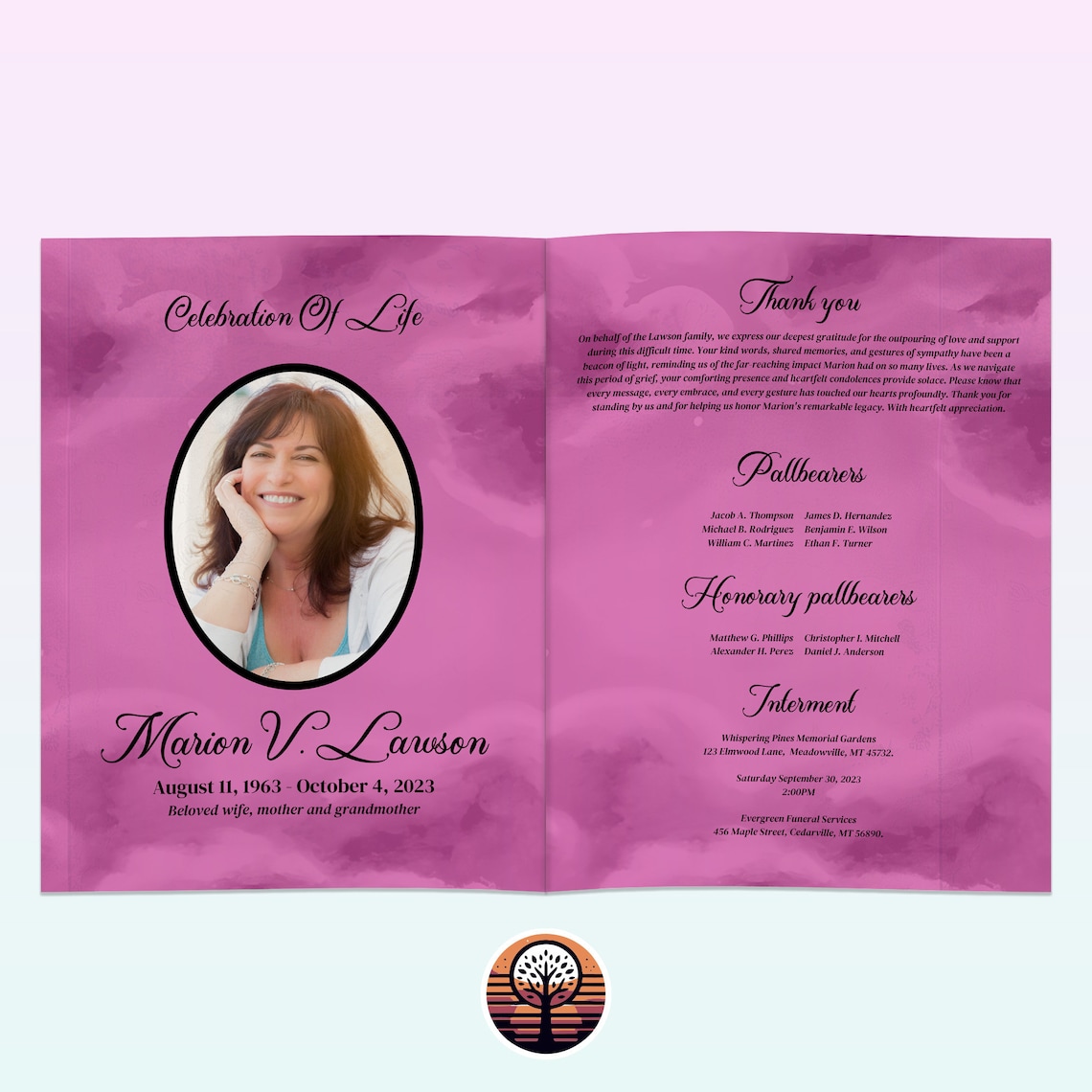Funeral Program Template - Printable Order of Service for Celebration ...