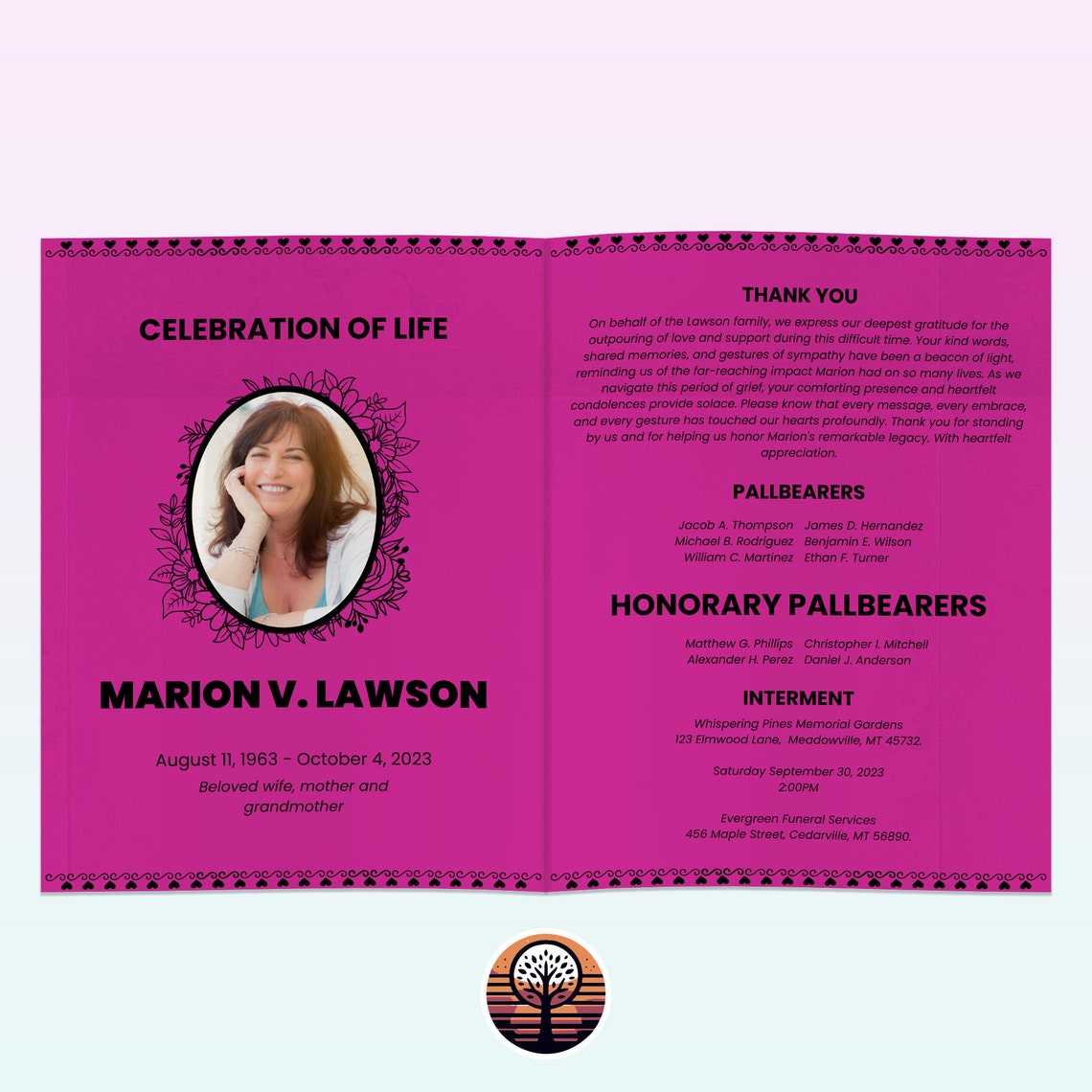 Funeral Program Template - Printable Order of Service for Celebration ...