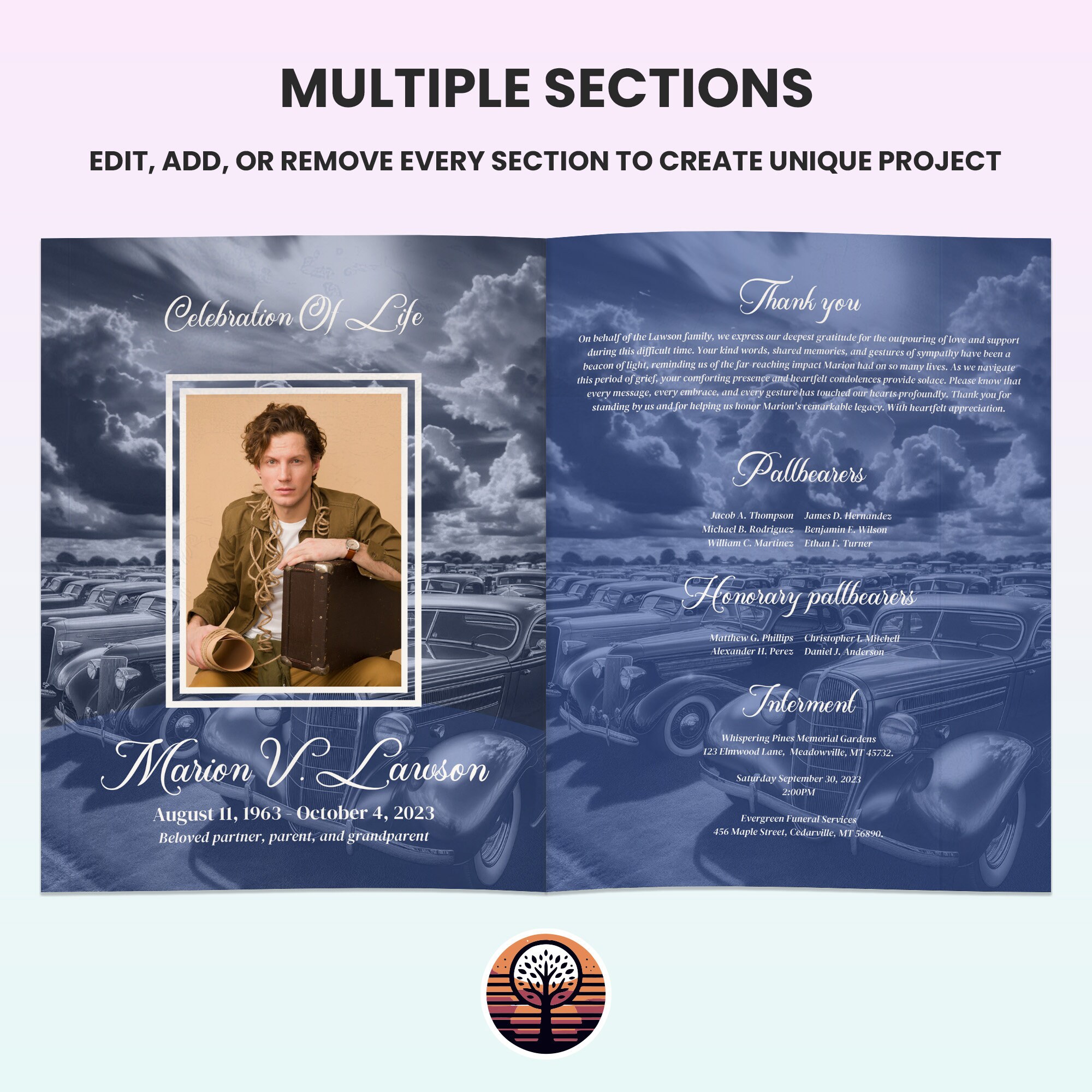 Funeral Program Template - Printable Order of Service for Celebration ...